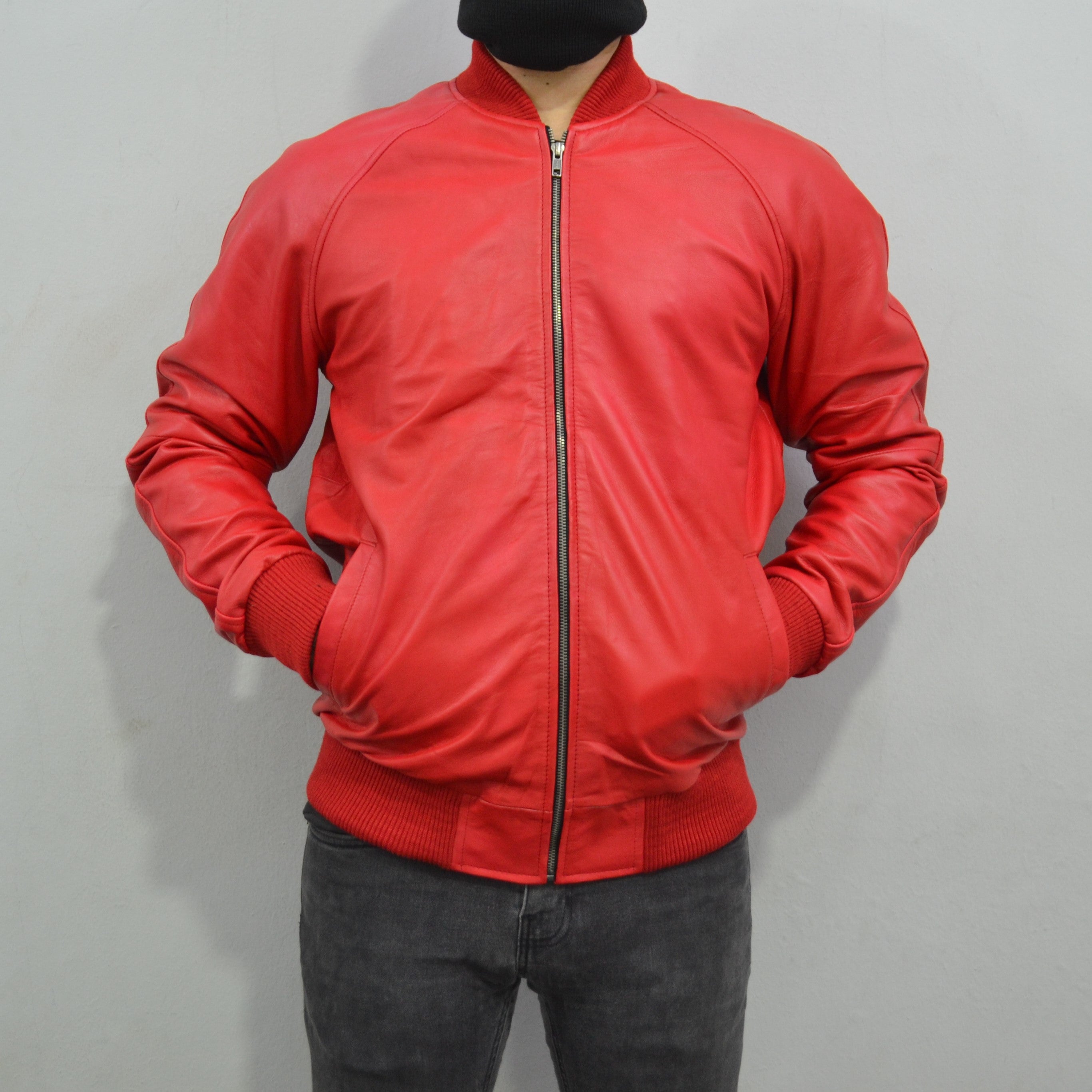 Men's Red Bomber Pilot Real Sheepskin Leather Jacket – South Beach Leather