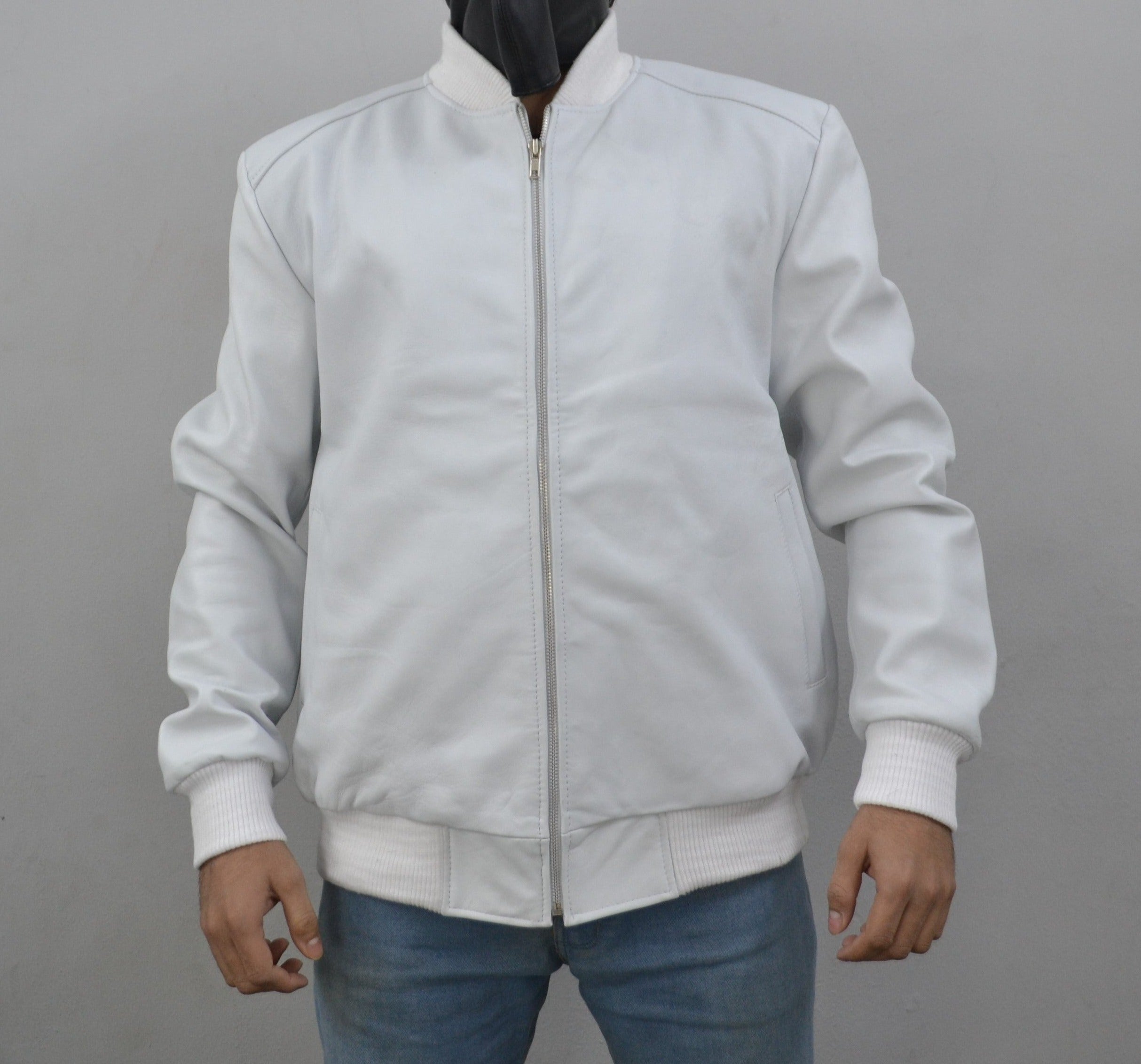 Men's White Bomber Pilot Real Sheepskin Leather Jacket – South Beach ...