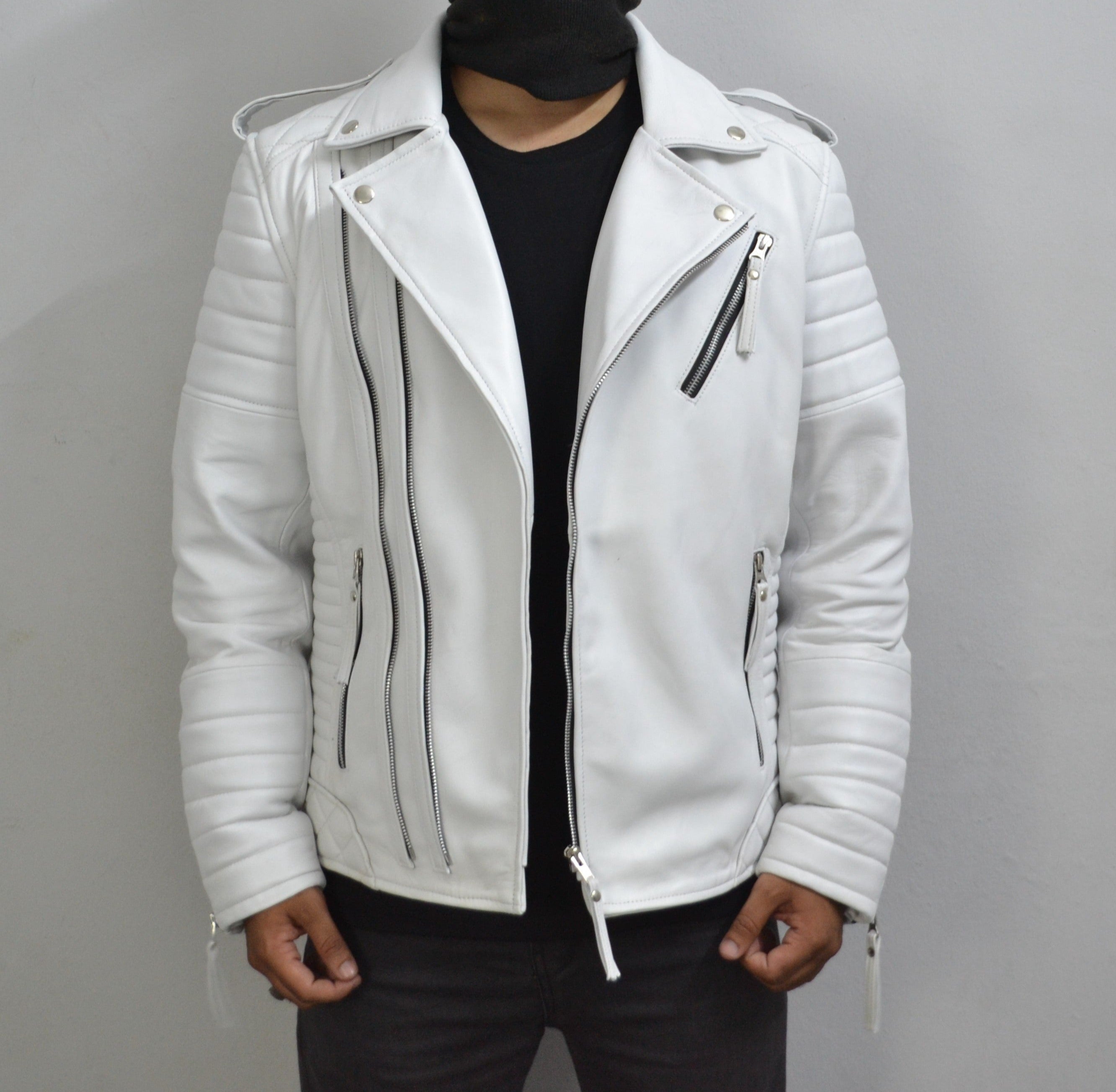 Men's Brando White Motorcycle Genuine Leather Biker Jacket – South ...