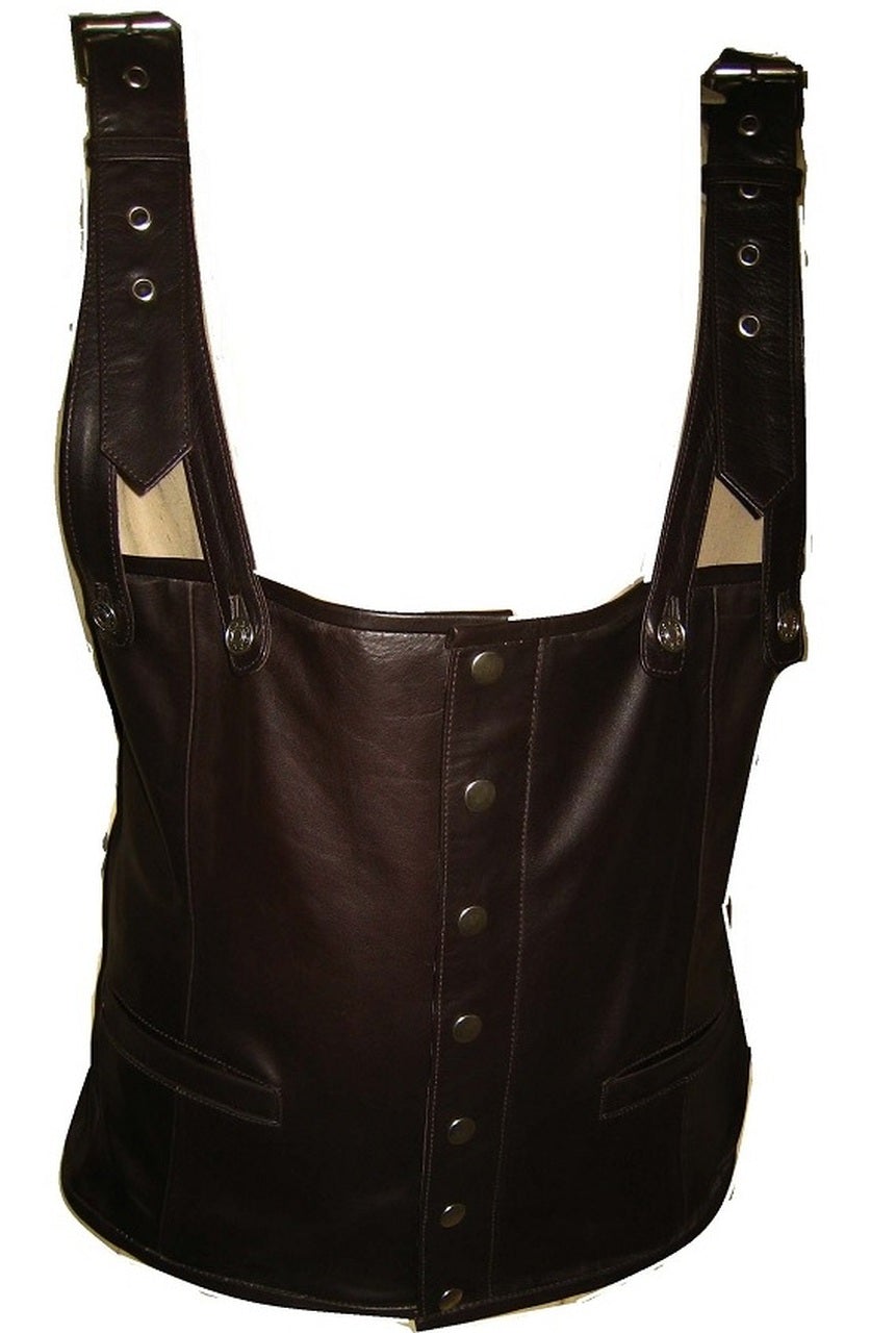 Mens Brown Rapper Style Strap Lambskin Leather Vest (CL-05) – South ...